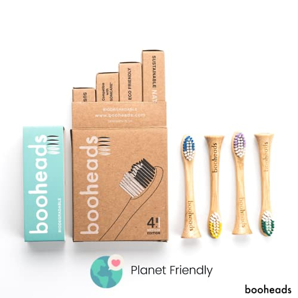 booheads - Bamboo Electric Toothbrush Heads | Biodegradable Eco-Friendly Sustainable Recyclable | Compatible with Sonicare (Multi)