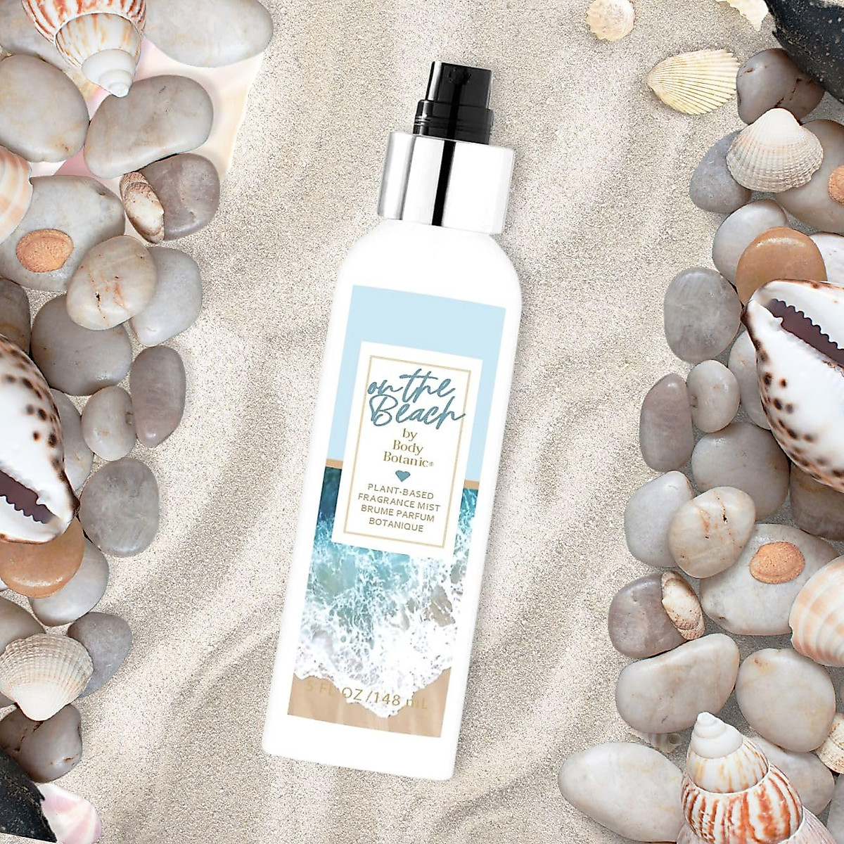 On the Beach ALCOHOL-FREE Fine Fragrance Perfume Mist by Body Botanic 5 Fl Oz 148 mL - an Irresistible Blend of Warm Sand, Sea Spray, Sand Jasmine, Mandarin, Driftwood, Sea Salt (On the Beach)