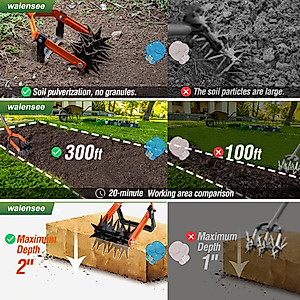 Walensee Rotary Cultivator Tool, Adjustable Garden Hand Tiller with Stainless Steel Pole, 2-in-1 Garden Weeder and Crumbler Soil Cultivator Tool with Weeding Knife for Soil Mixing or Reseeding Grass