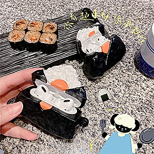 Ultra Thick Soft Silicone Case for Apple AirPods 1 2 with Keychain Hook Seaweed Roll Rice Egg Sushi 3D Cartoon Japanese Food Cute Lovely Fun Funny Unique Creative Cool Kids Girls Women Teens