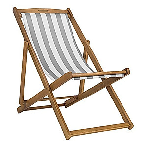 Safavieh PAT7040B-SET2 Outdoor Collection Loren Teak, White Foldable Sling Adirondack Chair, Natural/Grey Stripe