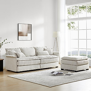 GNIXUU 95" L Shaped Sectional Sofa Couch for Living Room, Modern Tech Cloth Farbic 3 Seat Cloud Couch with Deep Seat and Ottoman, Comfy Upholstered Modular Sofa for Apartment, Office(Beige)