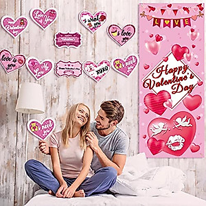 Valentines Day Decoration, Valentine's Day Door Cover & Heart Banner, Hanging Happy Valentine's Day Romantic Sign Banner for Front Door, Valentine Backdrops Banner for Special Night Party Decor Favor