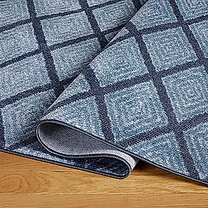 TOWN & COUNTRY EVERYDAY Rein Solid Diamond Everwash™ Washable Area Rug with Non-Slip Backing, Pet Friendly Rug, Blue, 6'6"x9'6"