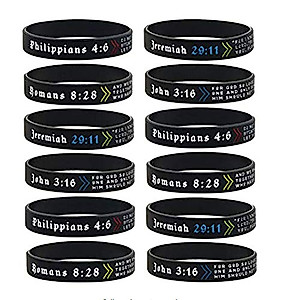 ZKXXJ 4Pcs Bible Verse Rubber Silicone Wristbands John 3-16 Inspirational Rubber Bracelets Motivational Quote Scripture Silicone Bracelet Stretch Wristband for Men Women Teens