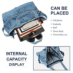 Emprier Soft Denim Handbag for Women Casual Hobo Tote Bag Retro Crossbody Bag Large Capacity Denim Purses Light Blue