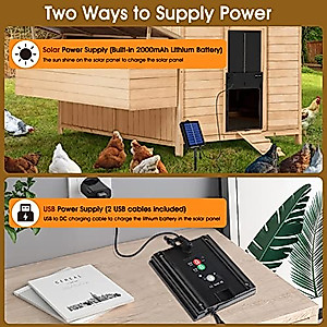 Mollan Automatic Chicken Coop Door - Solar Powered Auto Chicken Door Opener with Timer & Light Sensor, Waterproof & Full Aluminum Predator Resistant Chicken coop Door for Poultry, Fit for Home & Farm
