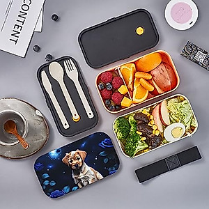 Puppy Blue Rose Adult Lunch Box, Bento Box, With Cutlery Set Of 3, 2 Compartments, Rectangular, Lunch Box For Adults