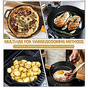 MICHELANGELO Cast Iron Skillet Set 8 Inch & 10 Inch &12 Inch, Preseasoned Cast Iron Skillets With Lid, Iron Skillets for Cooking with Silicone Handle & Scrapers, 8'' & 10" & 12"