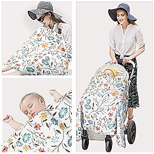 Yoofoss Nursing Cover for Breastfeeding, Soft Breastfeeding Cover for Infants Babies Nursing Apron Cover with Warm Bamboo Fiber Liner for Mother Autumn Winter Breastfeeding (Flowers)