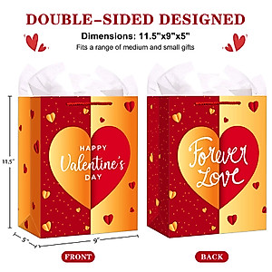 WhatSign Valentines Day Gift Bags Love You 13" Large Gift Bags with Tissue Paper and Card for Her Him Valentine's Paper Gifts Bags with Handles for Valentine's Day Anniversary Wedding Birthday Party