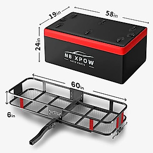 NBXPOW Folding Hitch Mount Cargo Carrier Basket 60" X 20" X 6" with Waterproof Cargo Bag 16 Cubic Feet, Hauling Weight Capacity of 500 Lbs A Folding Arm with Hitch Stabilizer, Net and Straps