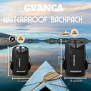 GVANCA Waterproof Dry Bag Backpack for Kayaking, Roll Top Kayak Dry Backpack, Floating Outdoor Dry Sack Boating Sailing Canoeing Rafting Fishing Camping 35L Black