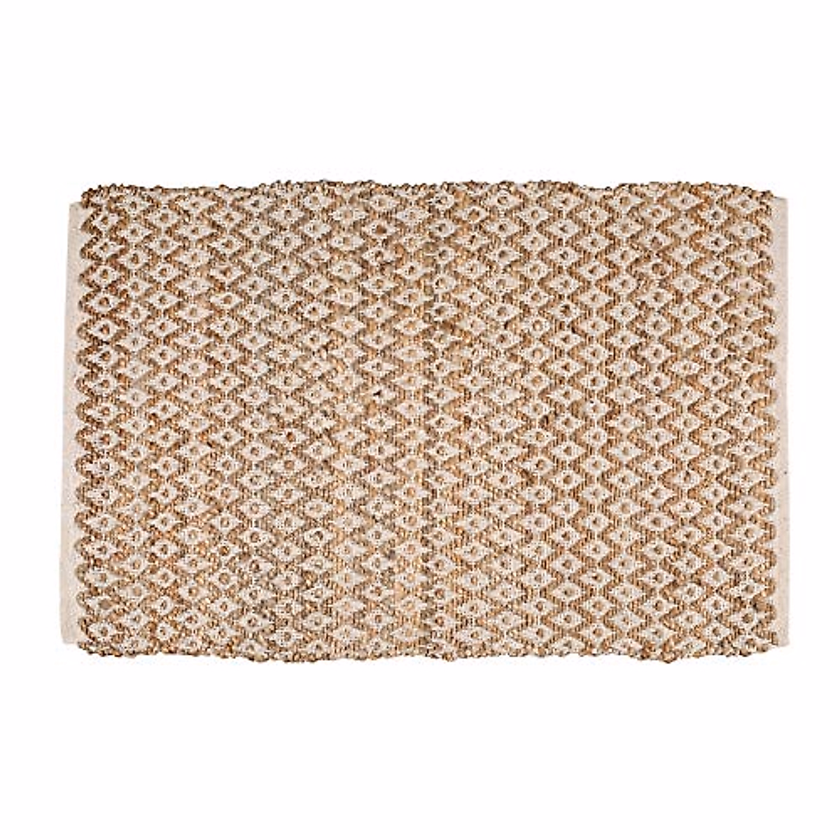 THE BEER VALLEY Jute Cotton Diamond Rug 2x3' Hand Woven Reversible Classic White Natural Rug,Kitchen Rugs, Farmhouse Rugs, Rugs for Living & Bedroom,Woven Rugs
