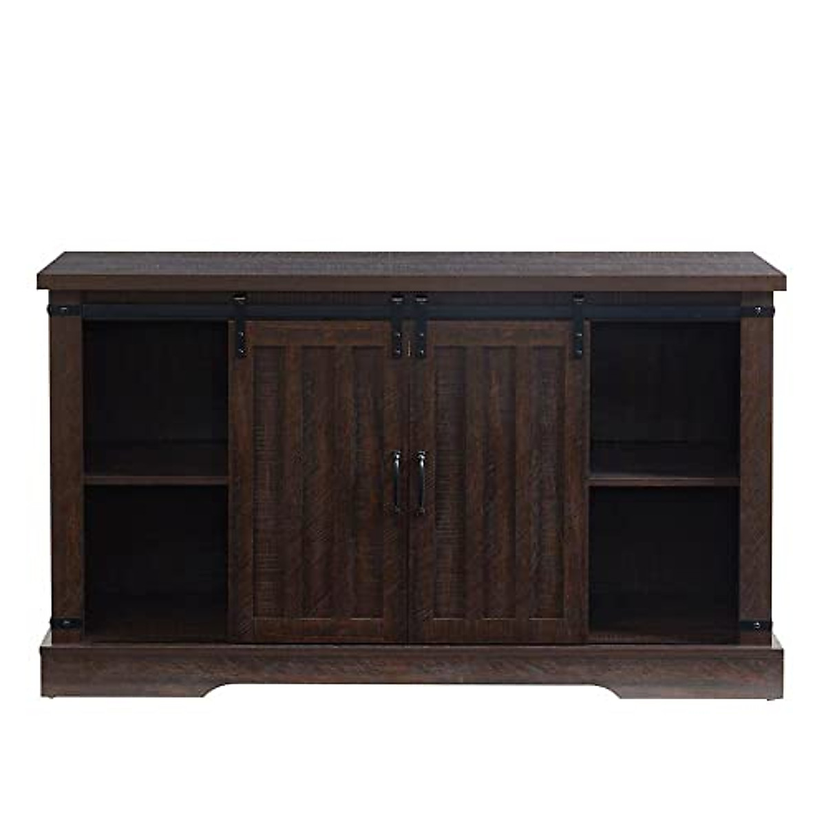JYED DECOR 54 Inch Freestanding TV Stand Media Console with Sliding Barn Doors, Electric Fireplace, and 2 Cabinets with 2 Shelves, Espresso
