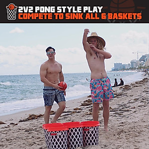 BasketPong Giant Yard Pong X Basket Ball Game with Durable Balls and Buckets Outdoor Game for Lawn, Backyard and Beach Set Includes 12 Buckets 2 Basket Balls Carrying Bag and Air Pump