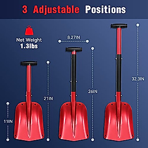 KioGro 32-inch Snow Shovel - 3 Piece Aluminum Folding Shovels Snow Removal for Car Driveway with Ice Scraper and Portable Bag (Snow Shovel-Portable Design)