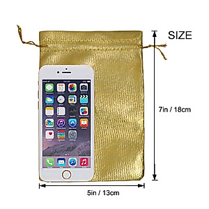 HRX Package Gold Gift Bags Drawstring 100pcs, 5 x 7 inches Jewelry Pouches Party Favor Goody Bags for Wedding Birthday Christmas Candy Bar