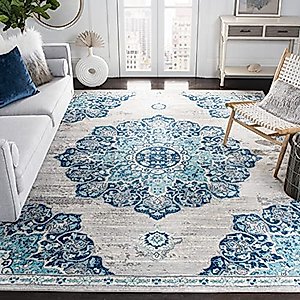 SAFAVIEH Brentwood Collection 9' x 12' Navy / Light Grey BNT849M Medallion Distressed Non-Shedding Living Room Bedroom Dining Home Office Area Rug
