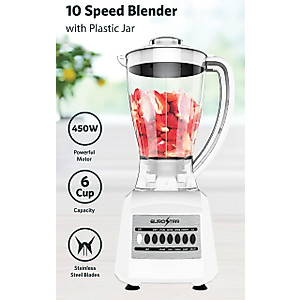 EUROSTAR EBL820WH 450W 10-Speed Plastic Jar Blender, White