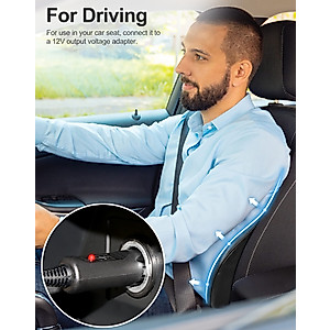 SEG Direct Lumbar Support Pillow for Car, Back Support with Vibrating Motors 12V, for Driving Fatigue Back Pain Relief, Memory Foam with Leather Cover, for Car Seat Home Office Chair