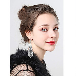 GIMEFIVE Gold Sequin Earrings Lightweight Metal Mesh Grid Tassel Drop Dangle Earrings Long Hook Earrings Women (Silver)