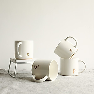 COLLECTIVE HOME - Monogram Ceramic Mugs, 15 oz Golden Initial Coffee Cups, Elegant Alphabet Tea Mugs, Elegant Personalized Mug with Gift Box, Luxurious Cups for Office and Home (s)