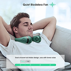 Neck Fan, 5000mAh Foldable Bladeless Neck Fans Portable Rechargeable, 3 Speeds Adjustment 360° Cooling Airflow, Hands Free Wearable Personal Fan, USB Powered, Portable Fan for Travel Outdoor-Green