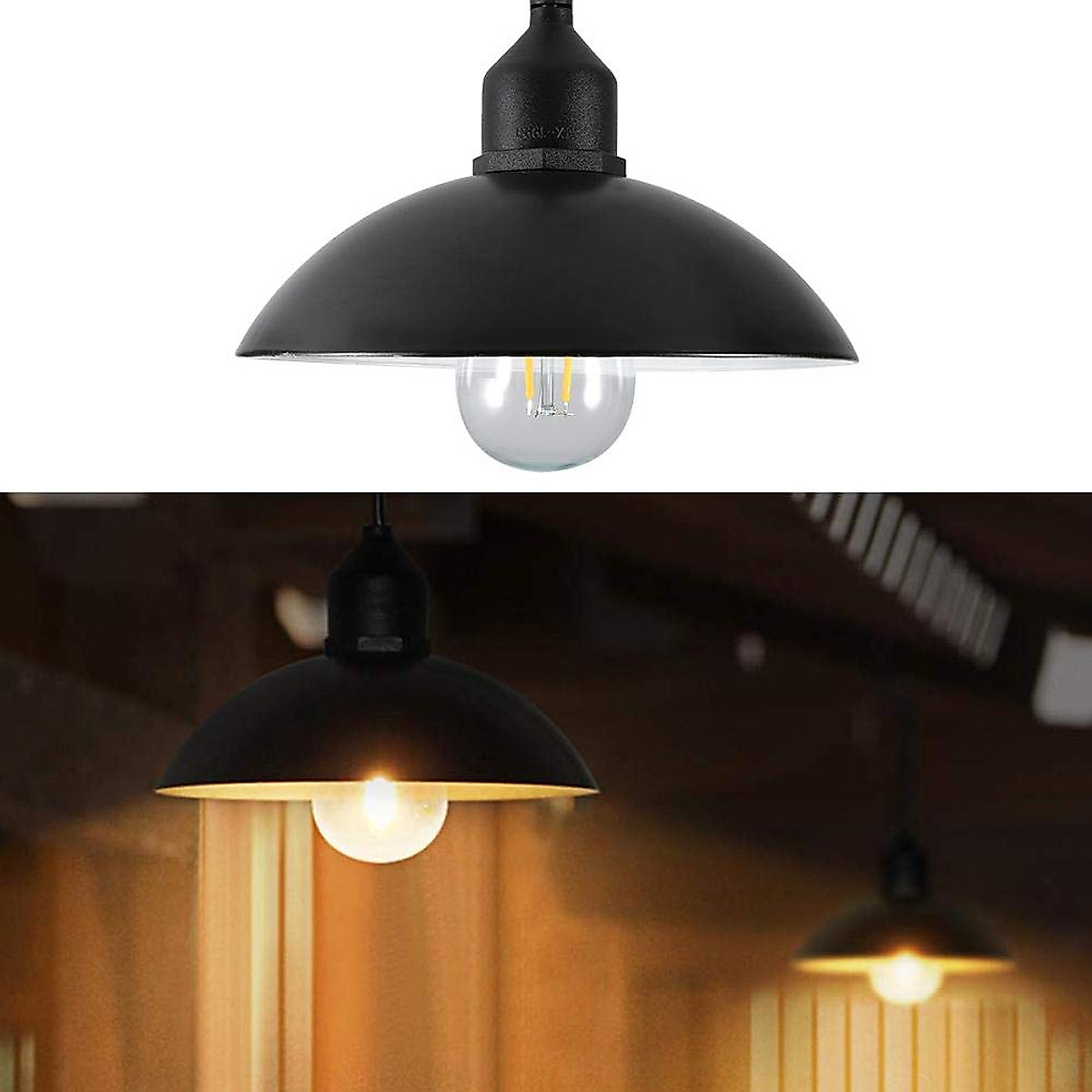 Solar Powered Pendant Light, Metal Shade Solar Powered Pendant Light Bulb Outdoor Hanging Shed Lamp for Home Garden Yard Patio Balcony Landscape Home