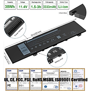 38WH Type F62G0 Laptop Battery Replacement for Dell Inspiron 7373 7370 5370 7380 7386 Vostro 5370 Series Notebook F62GO 039DY5 0YMYF6 0DHM0J 0YM5H6 0RPJC3 0TXWRR