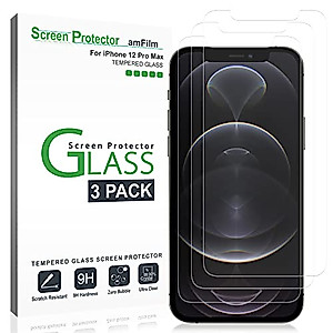 amFilm Glass Screen Protector Compatible for iPhone 12 Pro Max 6.7" Display, 2020, with Easy Installation Tray, Tempered Glass, 3 Pack