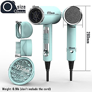 FUNTIN Hair Dryer Blow Dryer with Diffuser Brush Comb 1800W Full Accessories for Women Professional Tifunny Blue