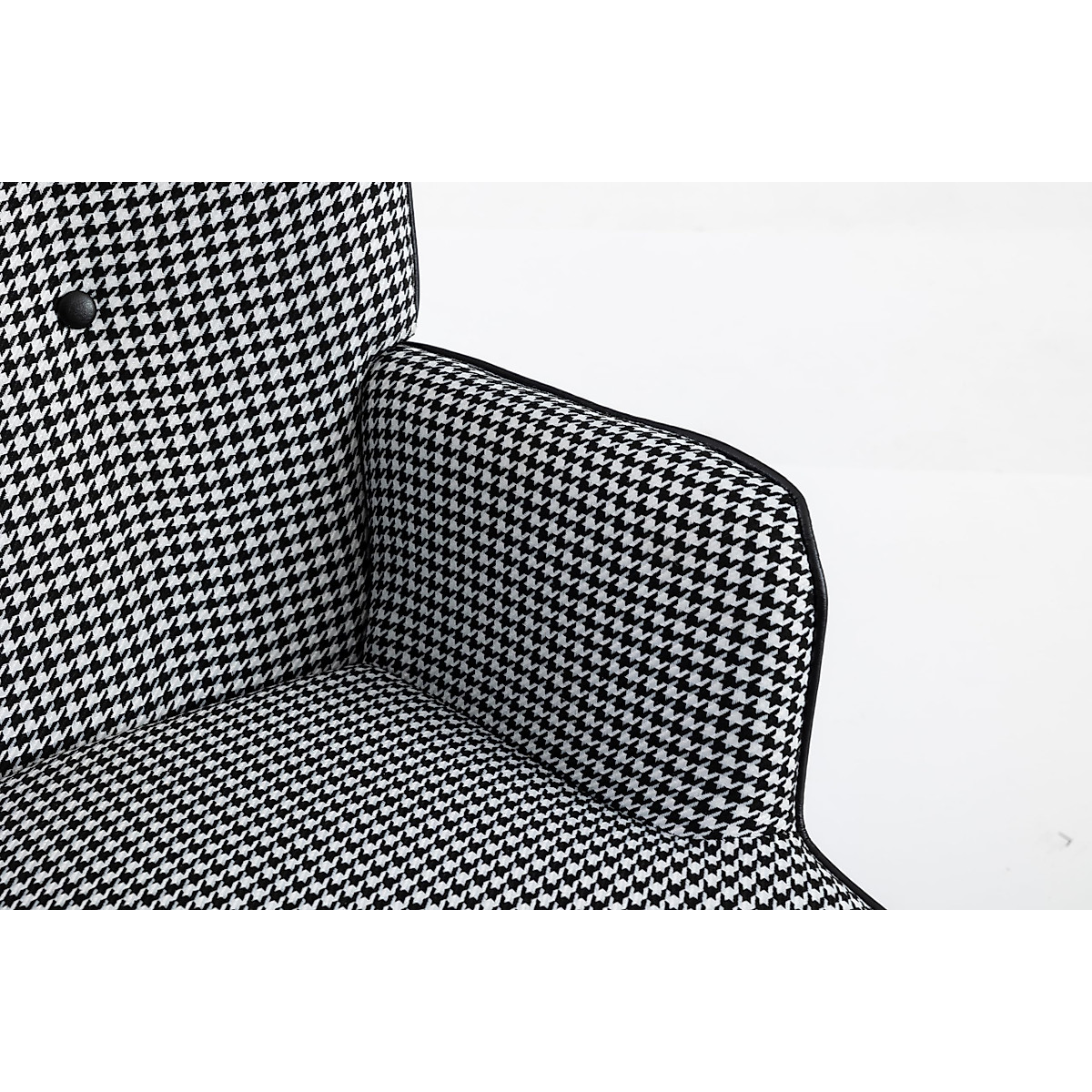 Lepfun Velvet 35.5 inch, Soft Houndstooth Leather Fabric Rocking Chair for Nursery,Comfy Wingback Glider Rocker with Safe Solid Wood Base for Living Room Bedroom and Balcony,Black