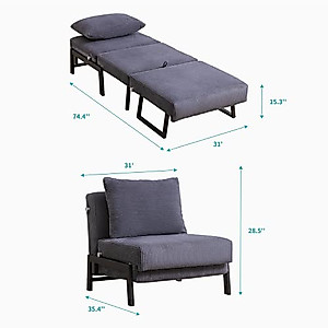 BALUS Sofa Bed, 2 in 1 Multi Function Folding Chair Sleeper Bed, Modern Convertible Chair Bed with Adjustable Backrest, Memory Foam Sleeper Couch Bed Guest Bed for Small Room Apartment, Dark Grey