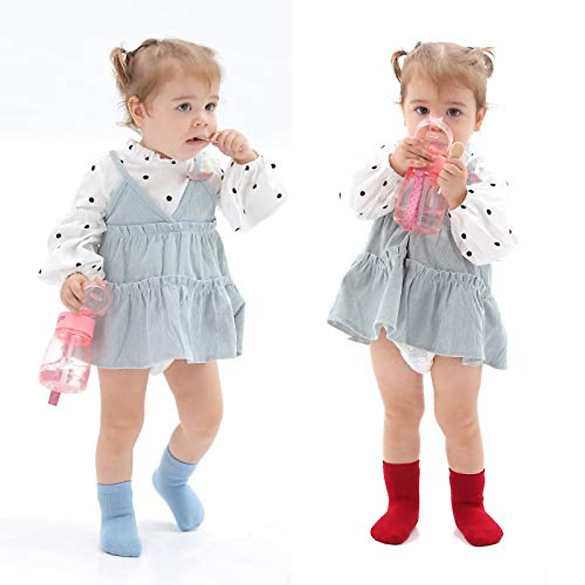 EPEIUS Baby Thermal Socks Toddler Girls Soft Thick Warm Crew Socks with Grip Brushing Inside Non-skid/slip Socks 5 Pair Pack,Black/Blue/Red/Purple/Violet,2-4 Years