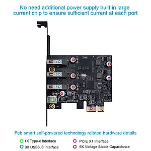 PCI-E to USB 3.0 4 Ports(1 X USB-C - 3 X USB-A) Expansion Card, PCI Express USB Add in Expansion Card, Internal USB3 Hub for Desktop PC Host Card Support Windows 10/8/7/XP and MAC OS 10.8.2 Above