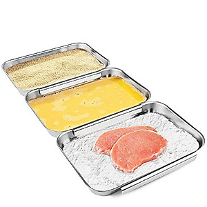 HULISEN Set of 3 Breading Pans, Stainless Steel Breading Set for Marinating Meat, Chicken, Fish, Food Prep Trays, Coating Trays Can Be Used to Baking Cake, Oven Safe