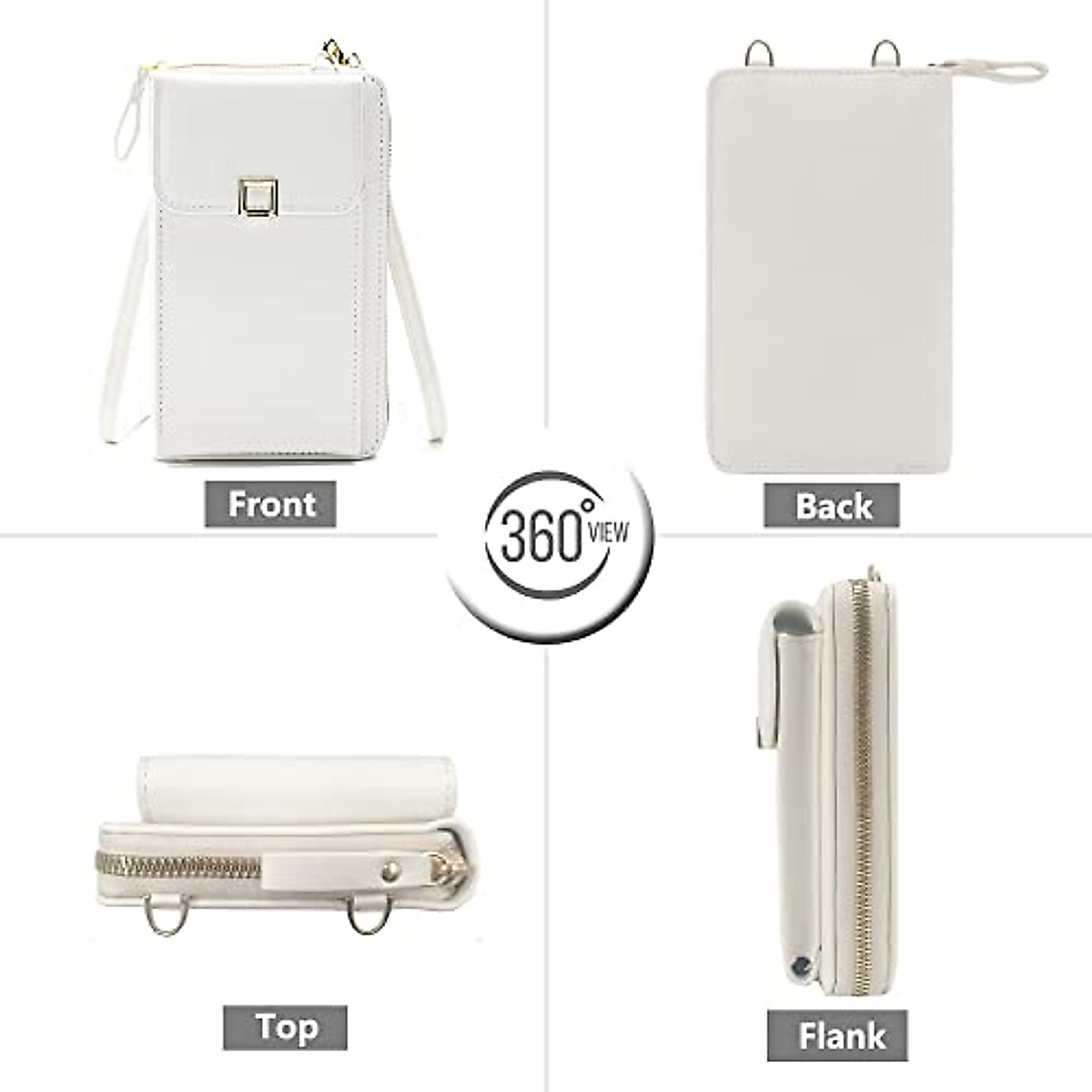 Crossbody Bags for Women White Cell Phone Purse Wallet with Adjusted Strap Ladies Small Women's Handbags PU Leather Shoulder Bag with Alternative Fashion Chain Strap