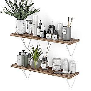 Wallniture Colmar Floating Shelves for Wall Decor, Bathroom Shelves, Kitchen Organization Wall Shelves for Bedroom, 24" Wall Shelf Set of 2 with Triangle White Brackets