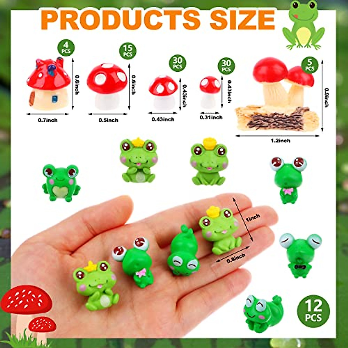 RUIYELE 96 Pcs Cute Frog Mushroom Miniature Figurines Fairy Garde Resin Miniature Ornaments Landscape DIY Bonsai Craft for Home Decoration Supplies