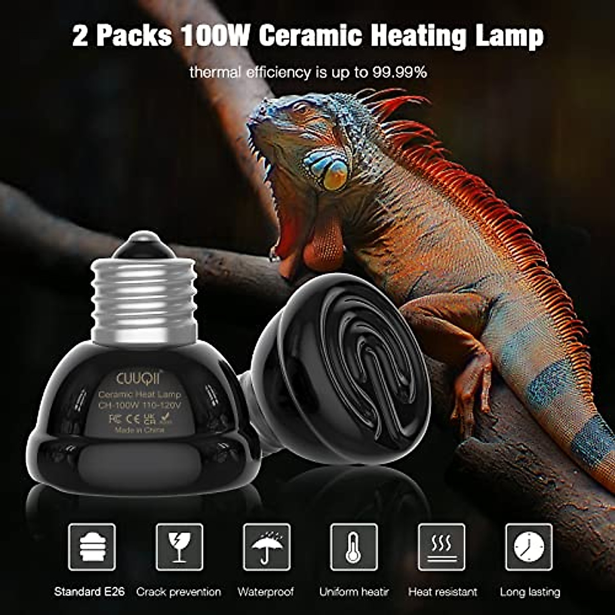 CUUQII 2 Packs Reptile Heat Lamp Ceramic Emitter, 100W Heat Lamp Bulbs Ceramic Heat Lamp No Light Emitting Chicken Coop Heater for Amphibian Pet Incubating Chick Reptile Heater-E26/E27 Base