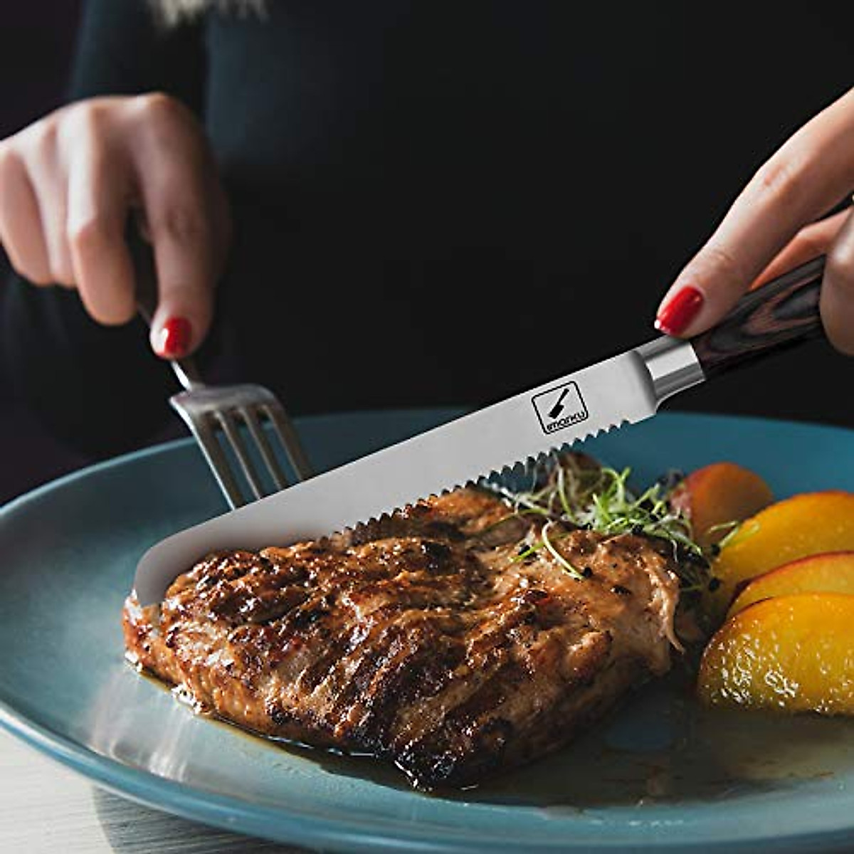 imarku Steak Knives Serrated 5-in Steak Knife Set of 4 Serrated Knife Set with Gift Box, German High Carbon Stainless Steel Knives Set for Kitchen, Christmas Gifts for Women, Black Friday 2022