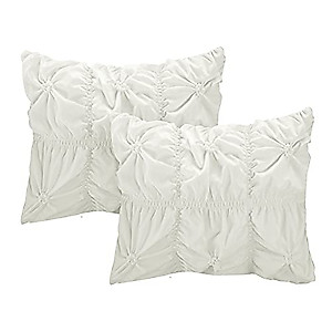 Chic Home Halpert 6 Piece Comforter Set Floral Pinch Pleated Ruffled Designer Embellished Bed Skirt and Decorative Pillows Shams Included, Queen, White