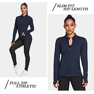 PINSPARK Women's Track Jacket Athletic Workout Running Jacket Full Zip Up Sportswear Lightweight Tops Navy Blue M