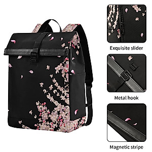 ALAZA Flying Plum Cherry Blossom Flowers Large Laptop Backpack Purse for Women Men Waterproof Anti Theft Roll Top Backpack, 13-17.3 inch