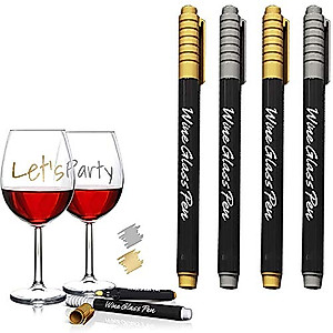 Generic 4 Wine Glass Markers Pen Gold Silver Erasable Washable Weddings Party Drink Name