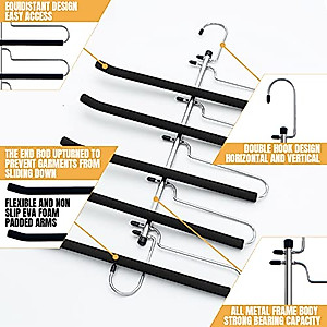 3 Pack Pants Hangers Space Saving Heavy Duty Magic Slacks Jeans Trouser Hanger, Non-Slip Foam Padded 5 Layers, Multi-Purpose Premium Metal Closet Organizer for Leggings