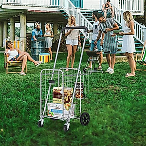 XYYSSM Iron 1100mm Telescopic Armrest 0.8mm 16# Round Tube 30kg Silver Foldable Shopping Cart, Shopping Cart with Dual Swivel Wheels for Groceries - Compact Folding Portable Cart Saves Space