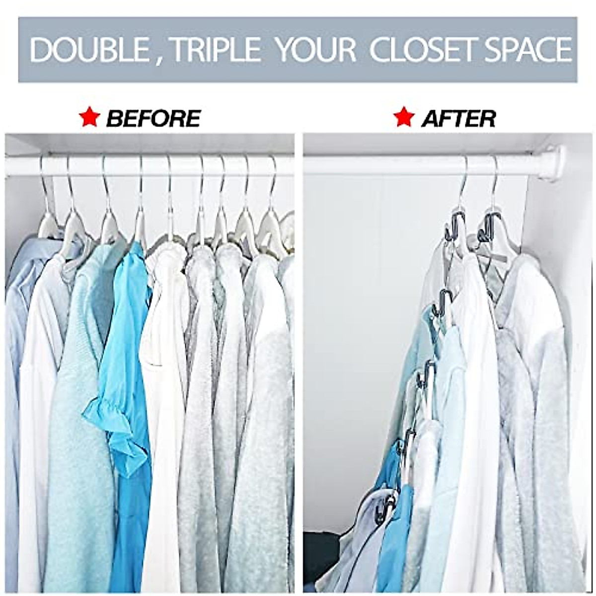 Clothes Hanger Connector Hooks 60 PCS, Hanger Extender Clips, Heavy Duty Plastic Connection Hooks, Space Saving Cascading Hanger Hooks for Organizer Closet, Black