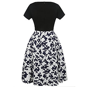 oxiuly Women's Vintage Patchwork Pockets Puffy Swing Casual Party Dress OX165 (Black White, xx_l)